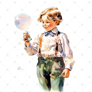 Little Boy Blowing Bubbles Clipart Bundle- 10 High Quality Watercolor ...