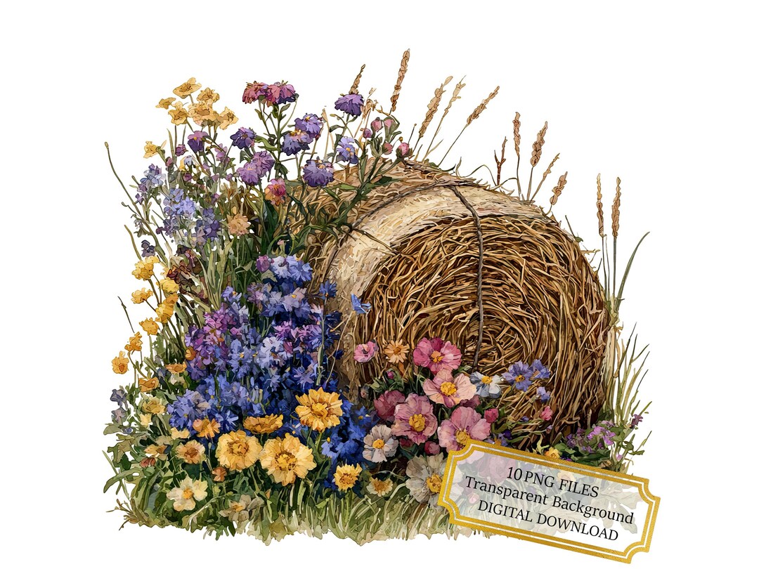 Bale of Hay With Spring Flowers PNG Clipart Bundle- Digital Download ...