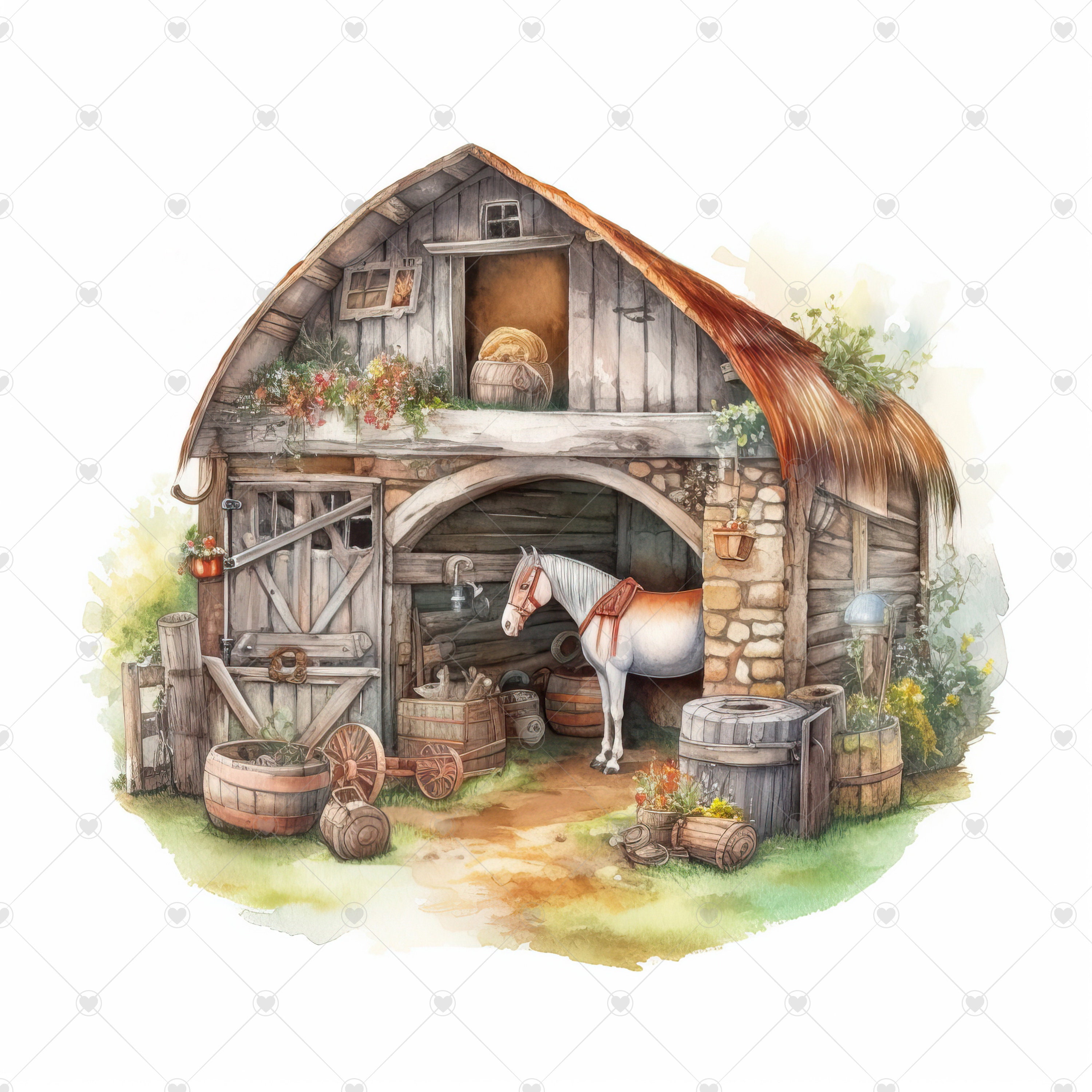 Horse in a Stable Clipart Bundle 10 High Quality Watercolor - Etsy