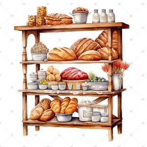 Bread Stand in a Bakery Clipart Bundle- 10 High Quality Watercolor Jpgs ...
