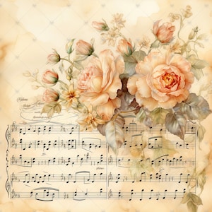 Vintage Music Sheet With Flowers Clipart Bundle- 10 High Quality ...