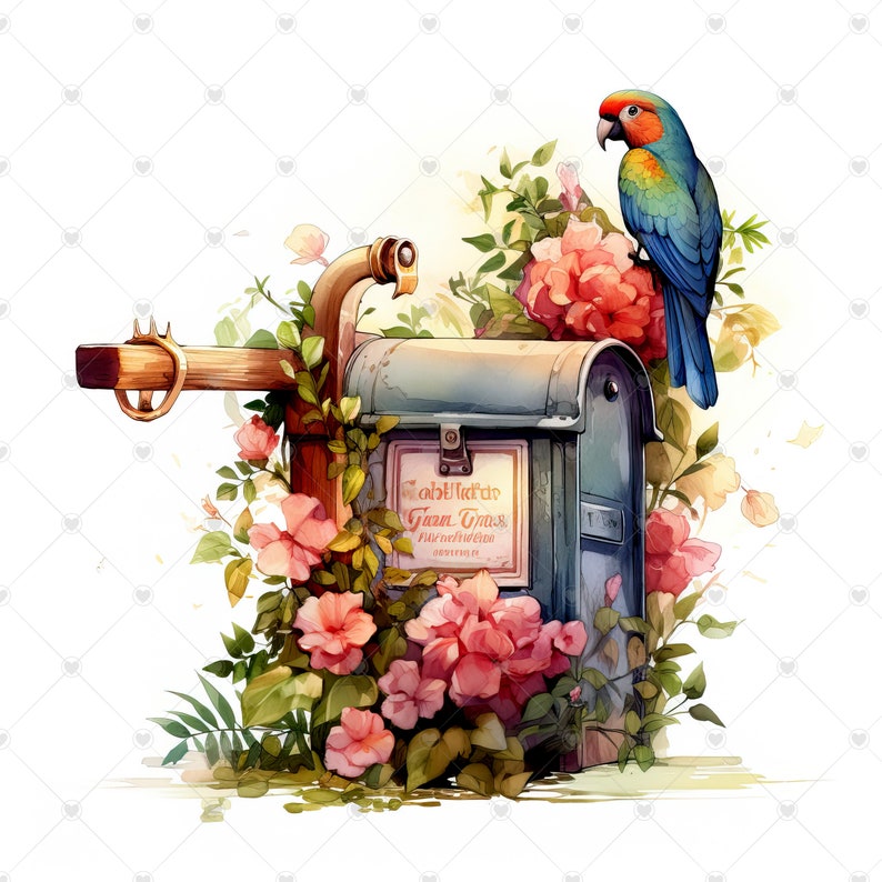 Vintage Floral Mailbox With a Parrot Clipart Bundle 10 High - Etsy