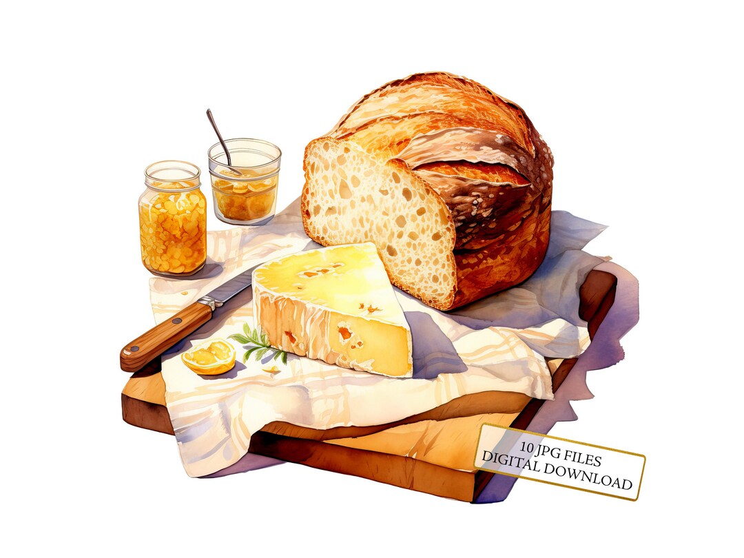 Bread and Cheese Clipart Bundle- 10 High Quality Watercolor Jpgs ...