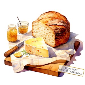Bread and Cheese Clipart Bundle- 10 High Quality Watercolor Jpgs ...