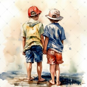 Little Boy Best Friends Clipart Bundle- 10 High Quality Watercolor Jpgs ...
