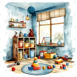 Nursery Playroom With Toys Clipart Bundle 10 High Quality Watercolor ...