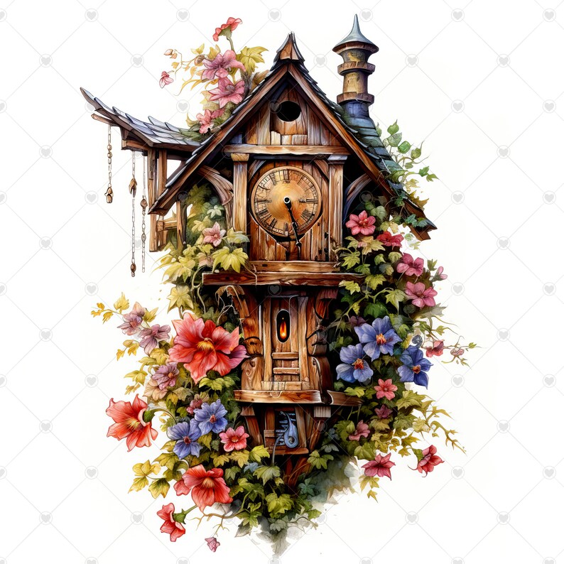 Overgrown Floral Cuckoo Clock Clipart Bundle 10 High Quality - Etsy