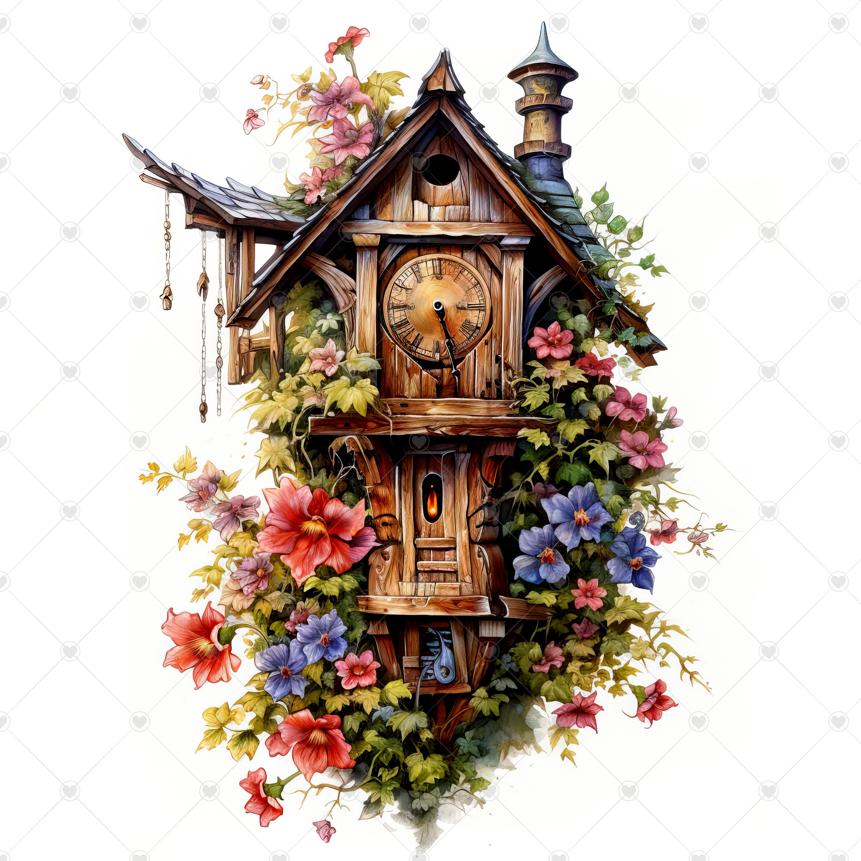 Overgrown Floral Cuckoo Clock Clipart Bundle 10 High Quality - Etsy