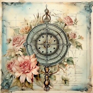 Shabby Chic Floral Compass With Map Clipart Bundle- 10 High Quality ...
