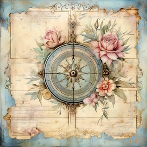 Shabby Chic Floral Compass With Map Clipart Bundle- 10 High Quality ...