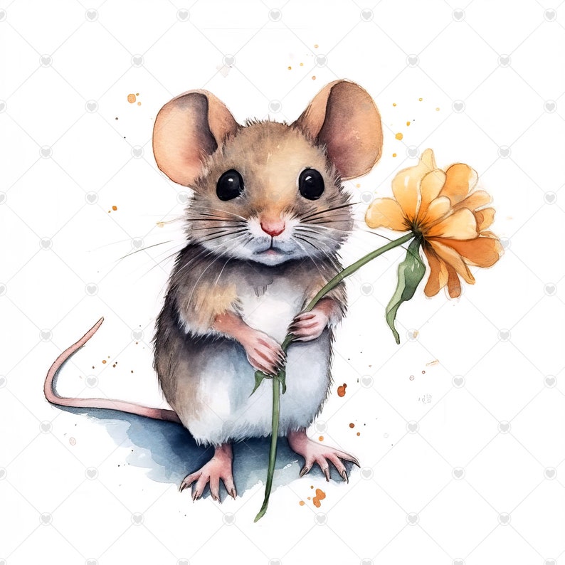 Mouse Holding Flower Clipart Bundle 10 High Quality - Etsy Australia