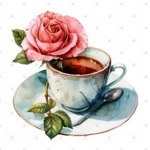 Vintage Cup of Coffee With a Rose Clipart Bundle- 10 High Quality ...