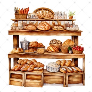 Bread Stand in a Bakery Clipart Bundle- 10 High Quality Watercolor Jpgs ...