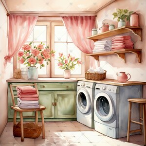 Floral Laundry Room Clipart Bundle- 10 High Quality Watercolor Jpgs ...