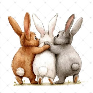 Three Adorable Bunnies Hugging Clipart Bundle- 10 High Quality ...