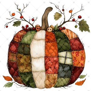 Autumn Patchwork Pumpkin Clipart Bundle- 10 High Quality Watercolor ...