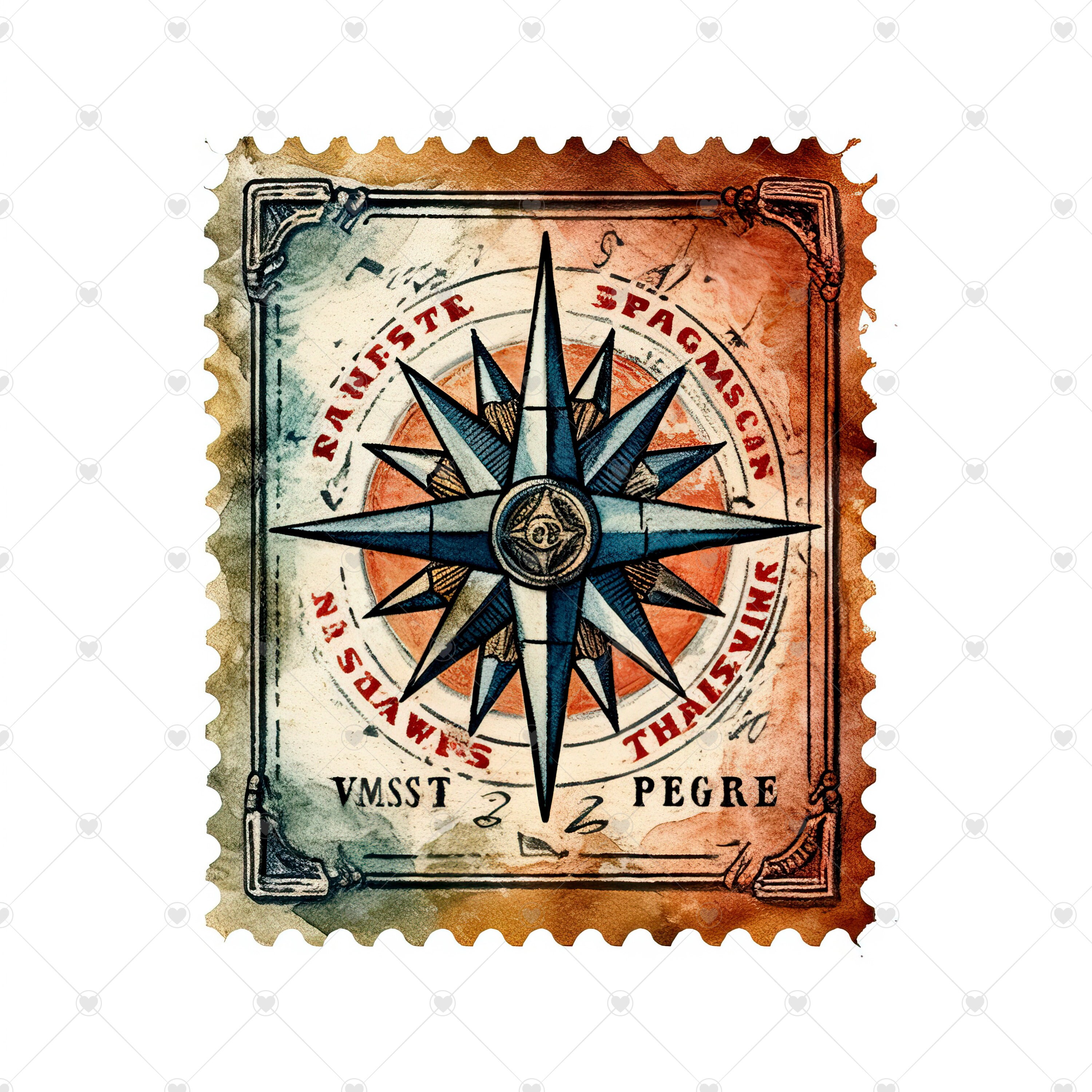Vintage Compass Postage Stamps Clipart Bundle 10 High Quality - Etsy