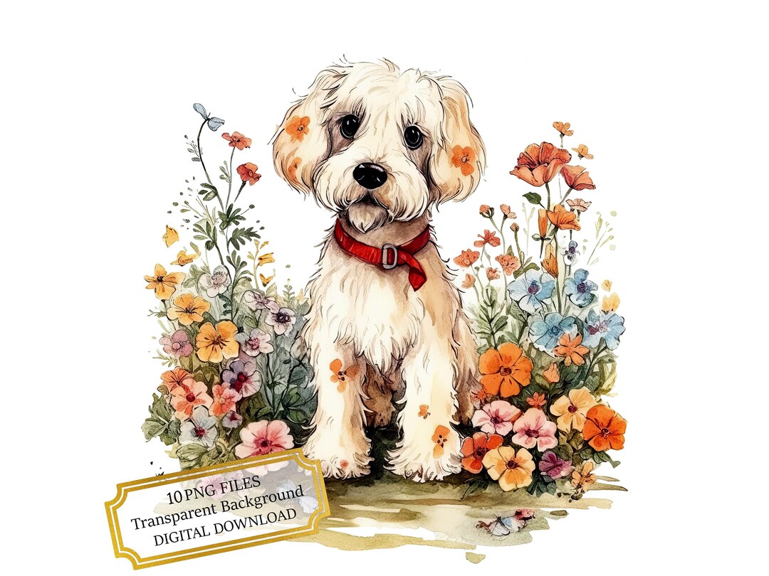 Cute Dog With Flowers PNG Clipart Bundle- Digital Download - Etsy