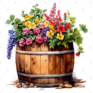 Flowers in an Old Barrel Clipart Bundle 10 High Quality Watercolor Jpgs ...