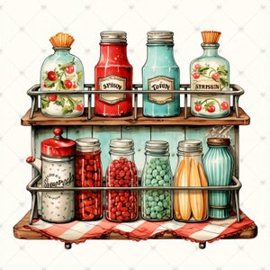 Retro Spice Rack Clipart Bundle- 10 High Quality Watercolor Jpgs ...