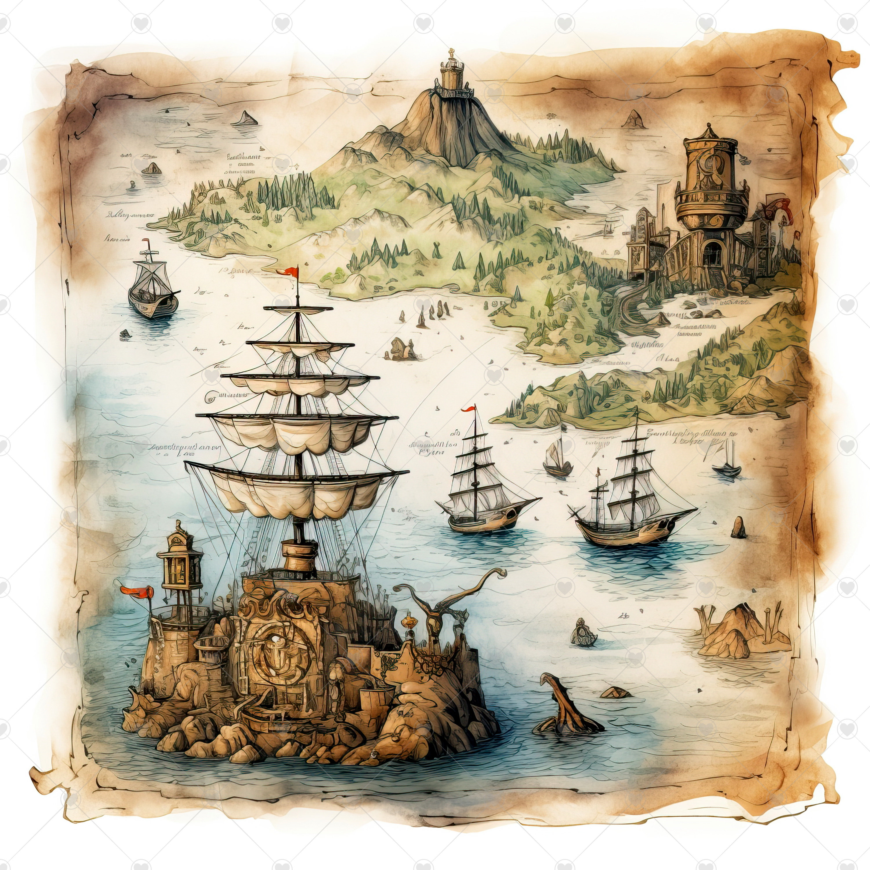 Vintage Treasure Map Clipart Bundle 10 High Quality - Etsy