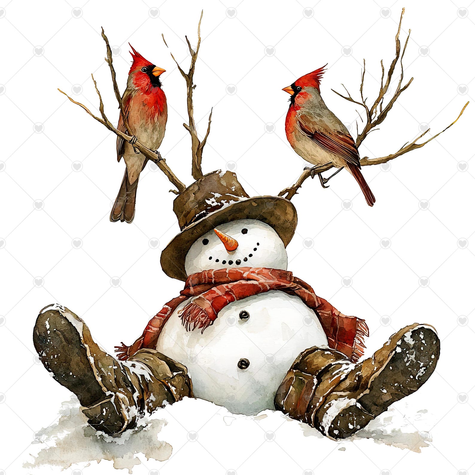 Snowman Wearing Hat and Boots With Red Cardinals PNG Clipart Bundle ...