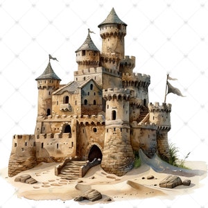 Sandcastle on Beach Clipart Bundle- 10 High Quality Watercolor Jpgs ...