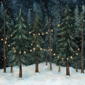 Snowy Pine Forest With Christmas Lights JPG Clipart Bundle- Digital ...