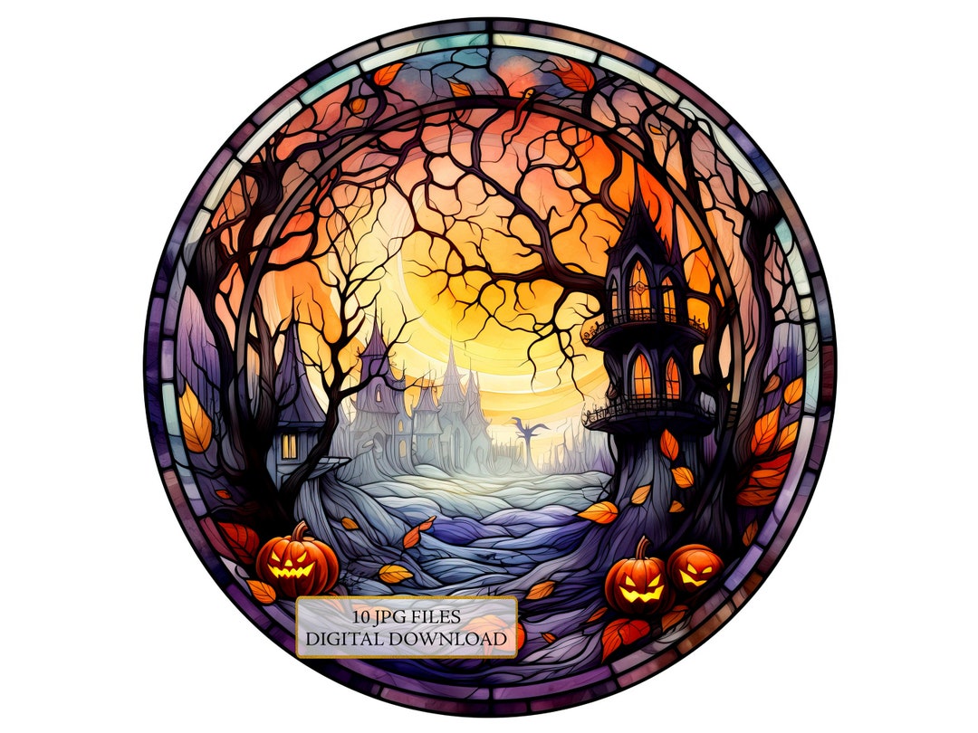 Halloween Stained Glass Clipart Bundle 10 High Quality Watercolor Jpgs ...