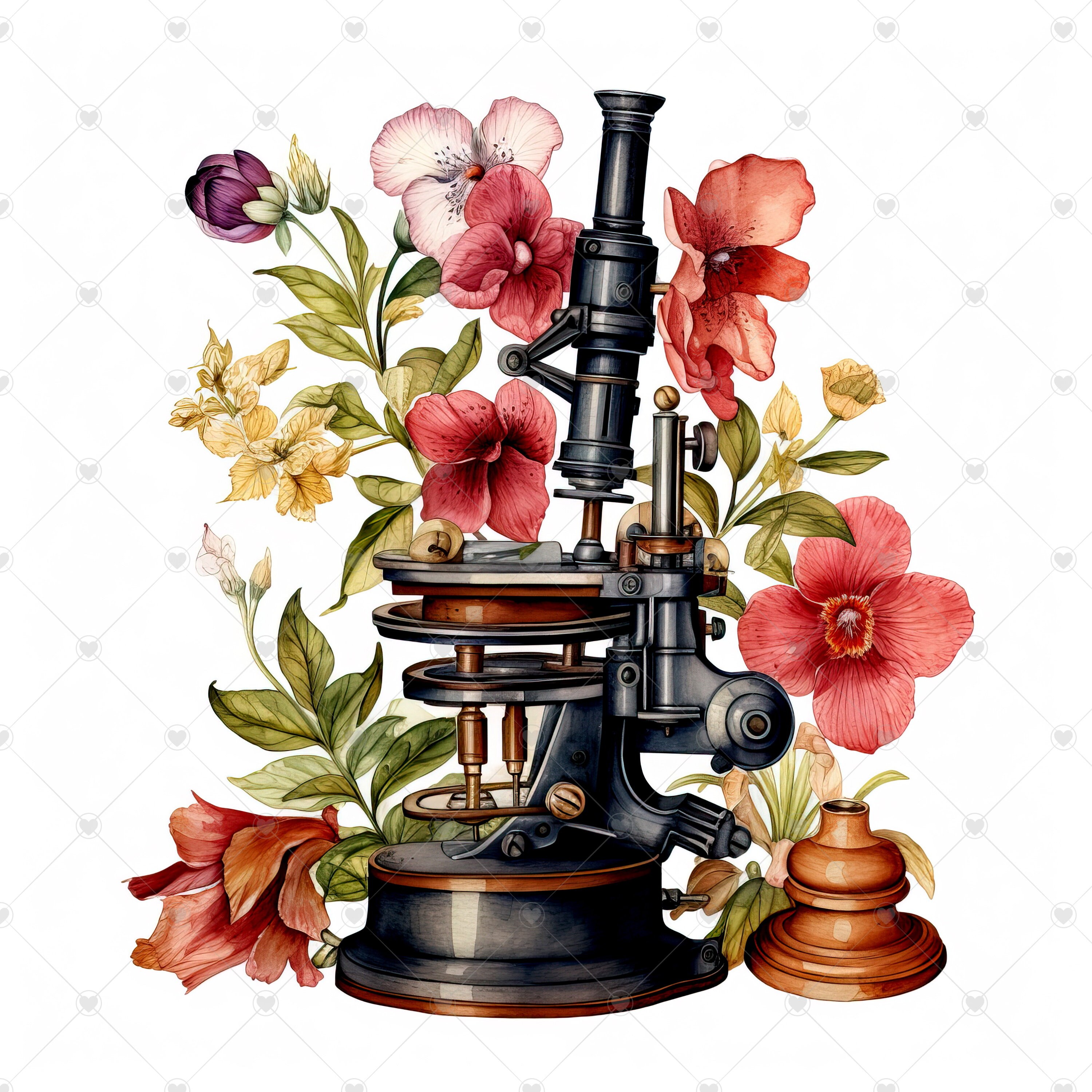 Vintage Microscope With Flowers Clipart Bundle 10 High - Etsy