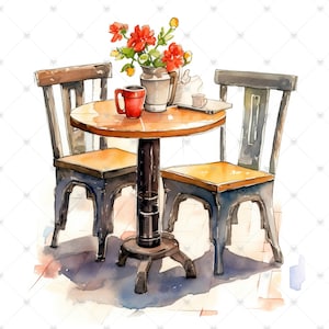 Table at a Cafe Clipart Bundle- 10 High Quality Watercolor Jpgs ...