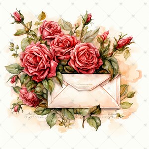 Love Letter With Pink Flowers Clipart Bundle- 10 High Quality ...