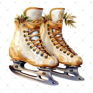 White Gold Ice Skates Clipart Bundle- 10 High Quality Watercolor Jpgs ...