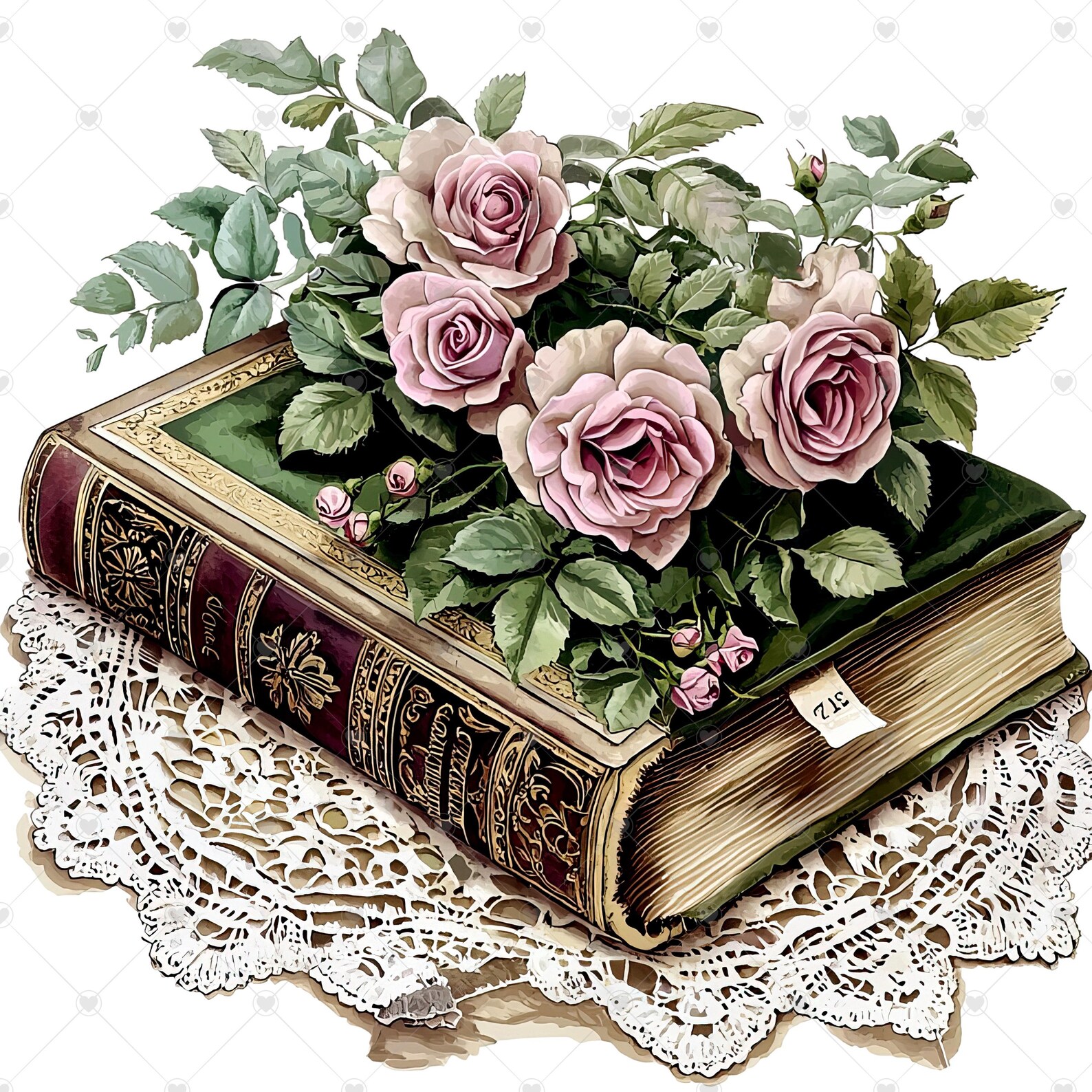 Vintage Boos With Wild Roses and Doily PNG Clipart Bundle- Digital ...