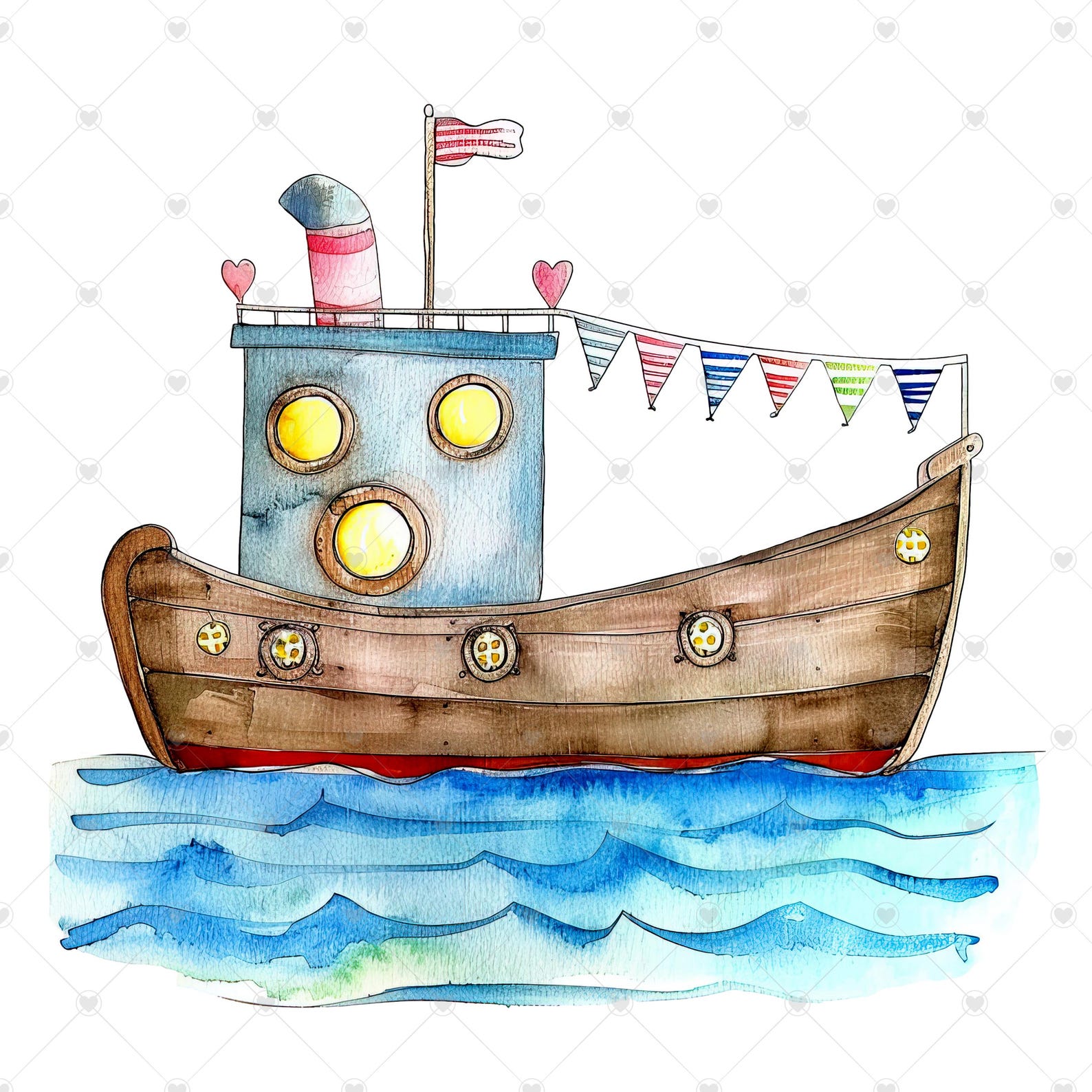 Pacote de imagens PNG de um pequeno barco de madeira com bandeirinhas ...