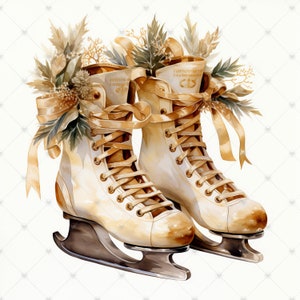 White Gold Ice Skates Clipart Bundle- 10 High Quality Watercolor Jpgs ...