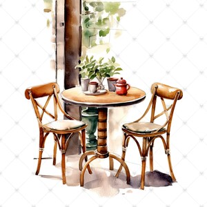 Table at a Cafe Clipart Bundle- 10 High Quality Watercolor Jpgs ...