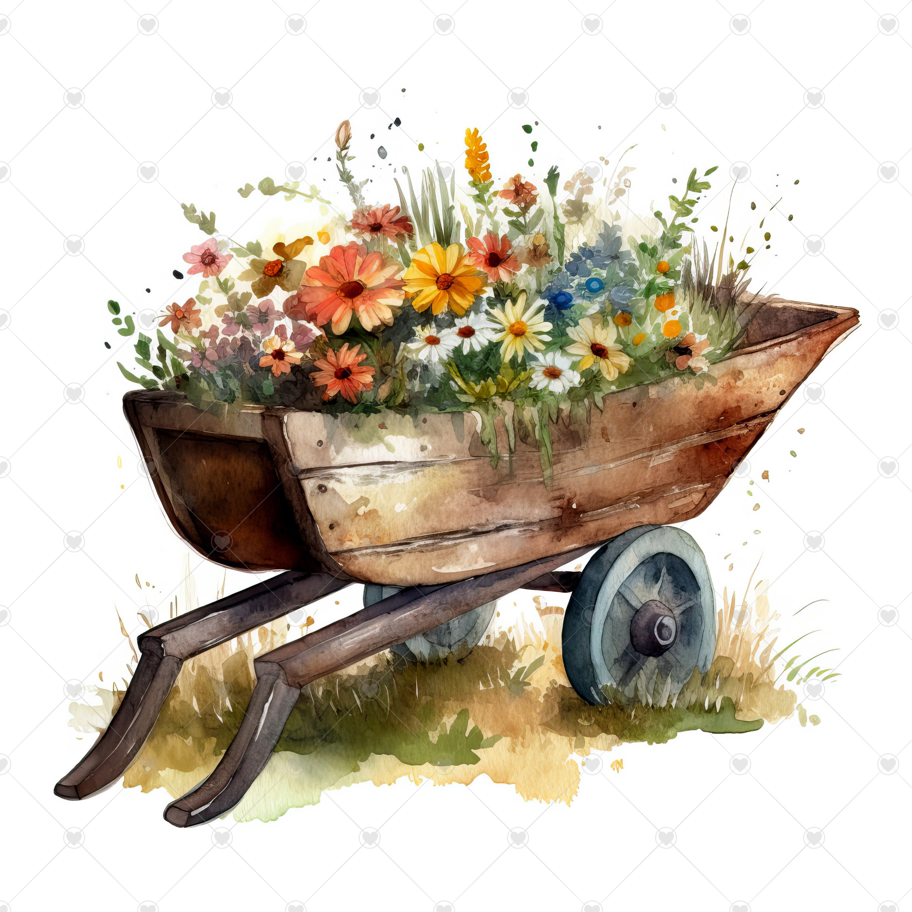 Wildflowers in a Wooden Wheelbarrow Clipart Bundle 10 High - Etsy