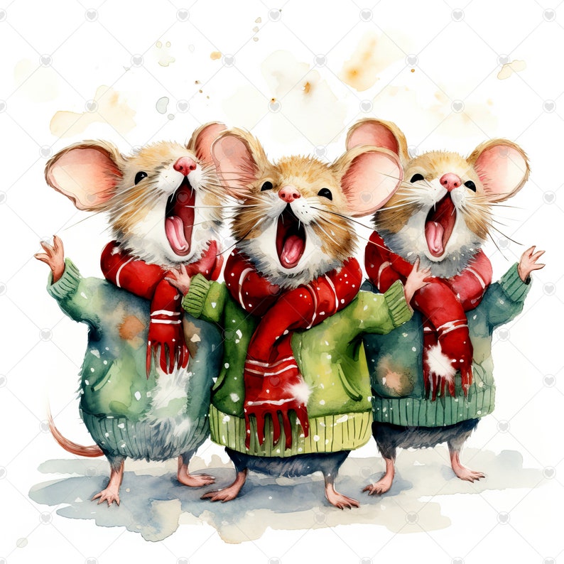 Little Mice Singing Christmas Carols JPG Clipart Bundle- Digital ...