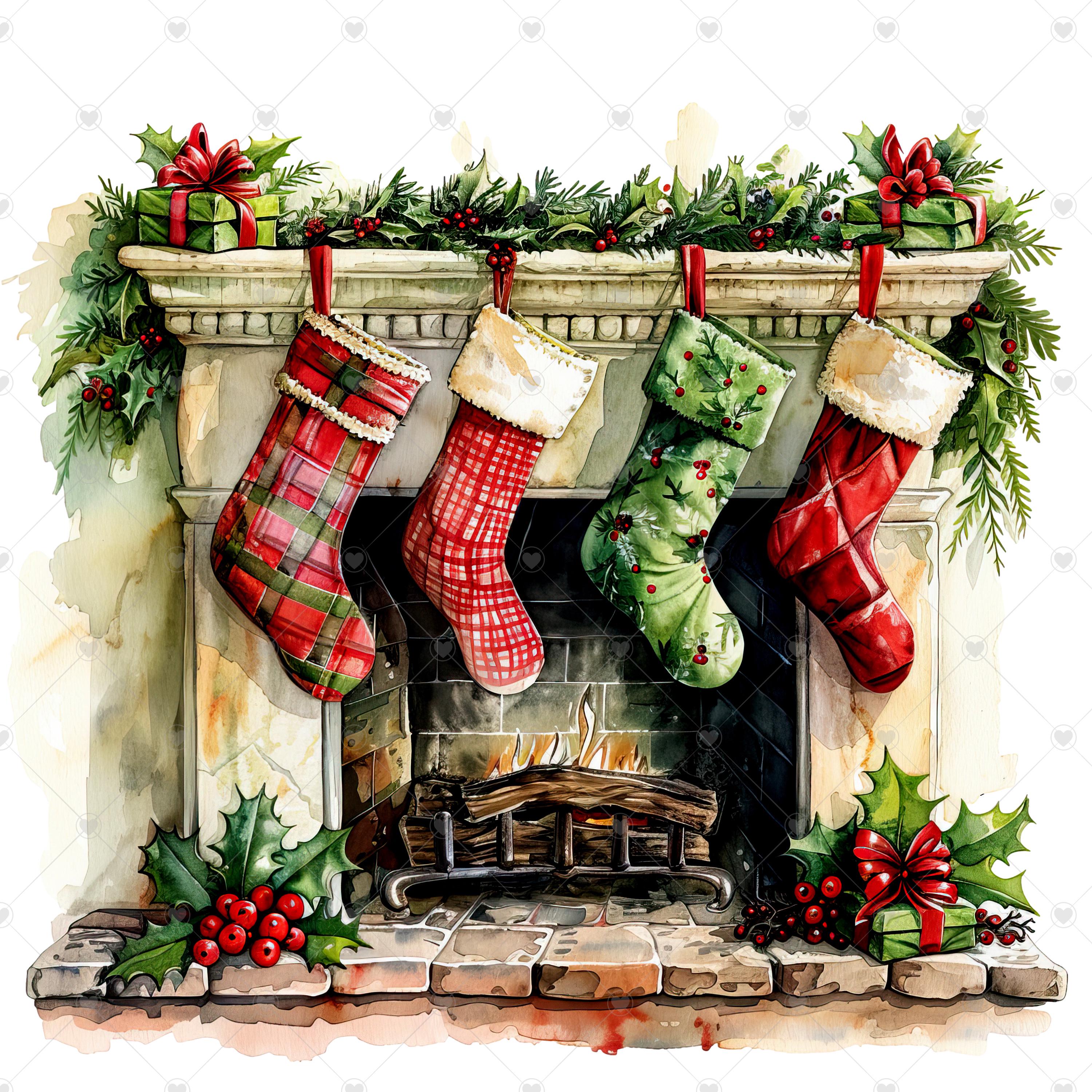 Christmas Stockings on a Fireplace PNG Clipart Bundle- Digital Download ...
