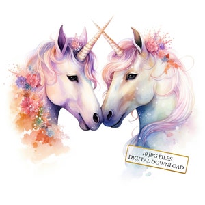 Kissing Unicorns Clipart Bundle- 10 High Quality Watercolor Jpgs- Love ...