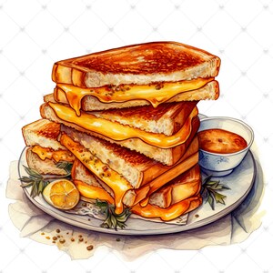 Grilled Cheese Sandwich Clipart Bundle- 10 High Quality Watercolor Jpgs ...