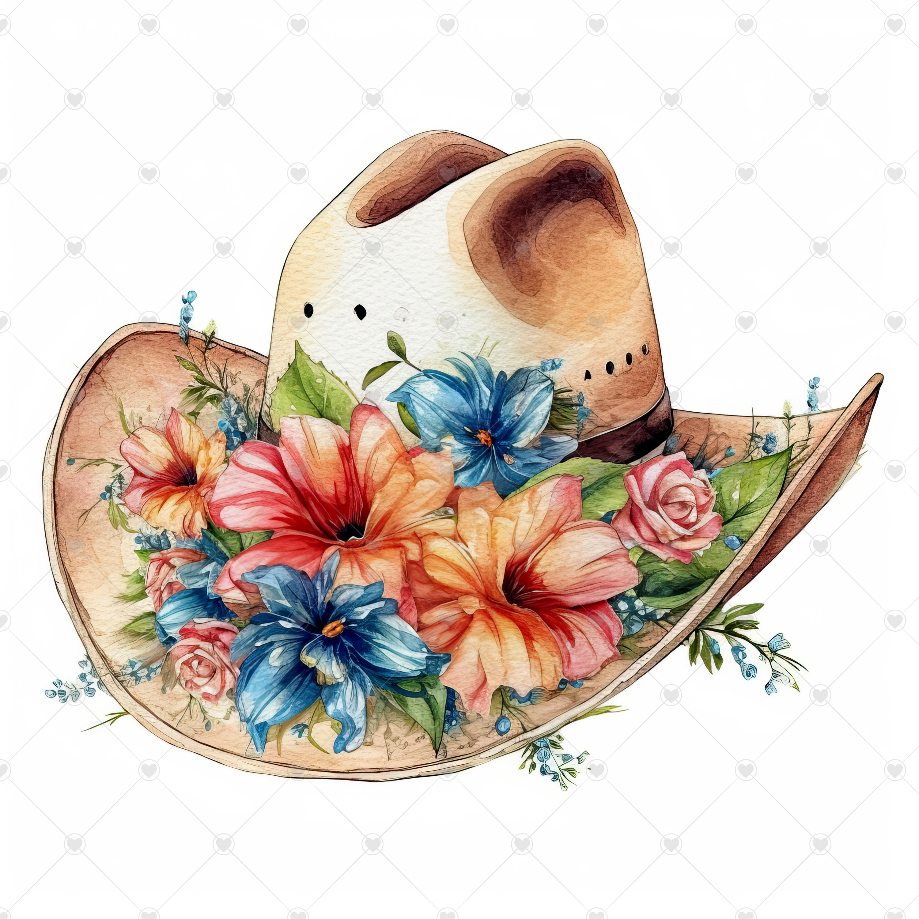 Cowboy Hat With Flowers Clipart Bundle 10 High Quality - Etsy