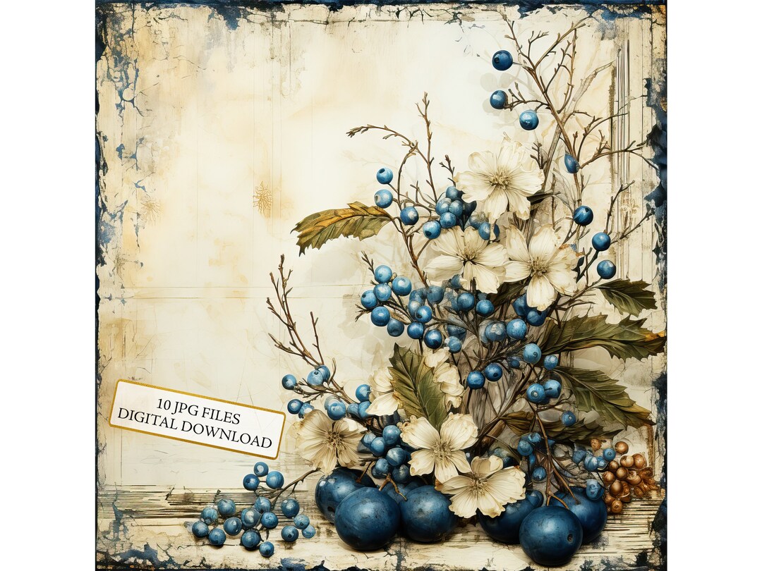 Vintage Blue Christmas Paper Clipart Bundle- 10 High Quality Watercolor ...
