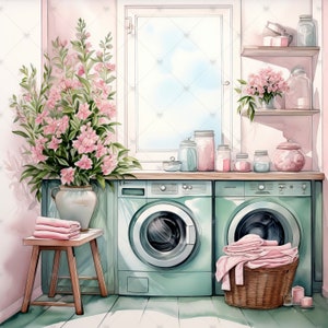 Floral Laundry Room Clipart Bundle- 10 High Quality Watercolor Jpgs ...