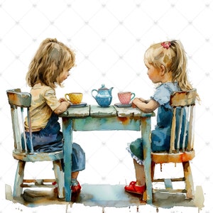 Little Girls' Tea Party Clipart Bundle- 10 High Quality Watercolor Jpgs ...