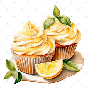 Lemon Cupcake Clipart Bundle 10 High Quality Watercolor Jpgs Dessert ...