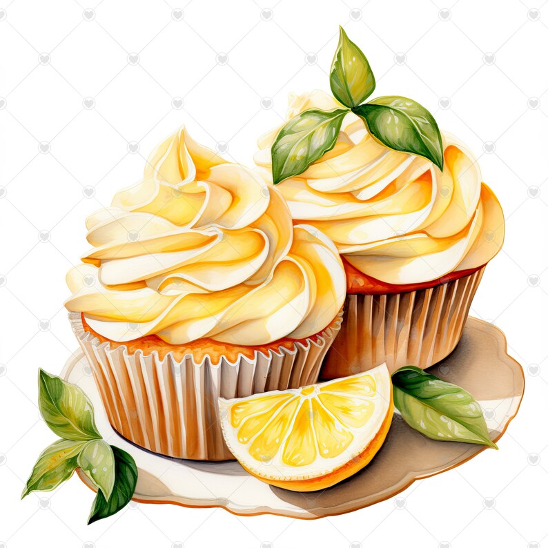 Lemon Cupcake Clipart Bundle 10 High Quality Watercolor Jpgs - Etsy