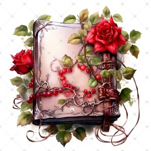 Spell Book With Roses Clipart Bundle- 10 High Quality Watercolor Jpgs ...
