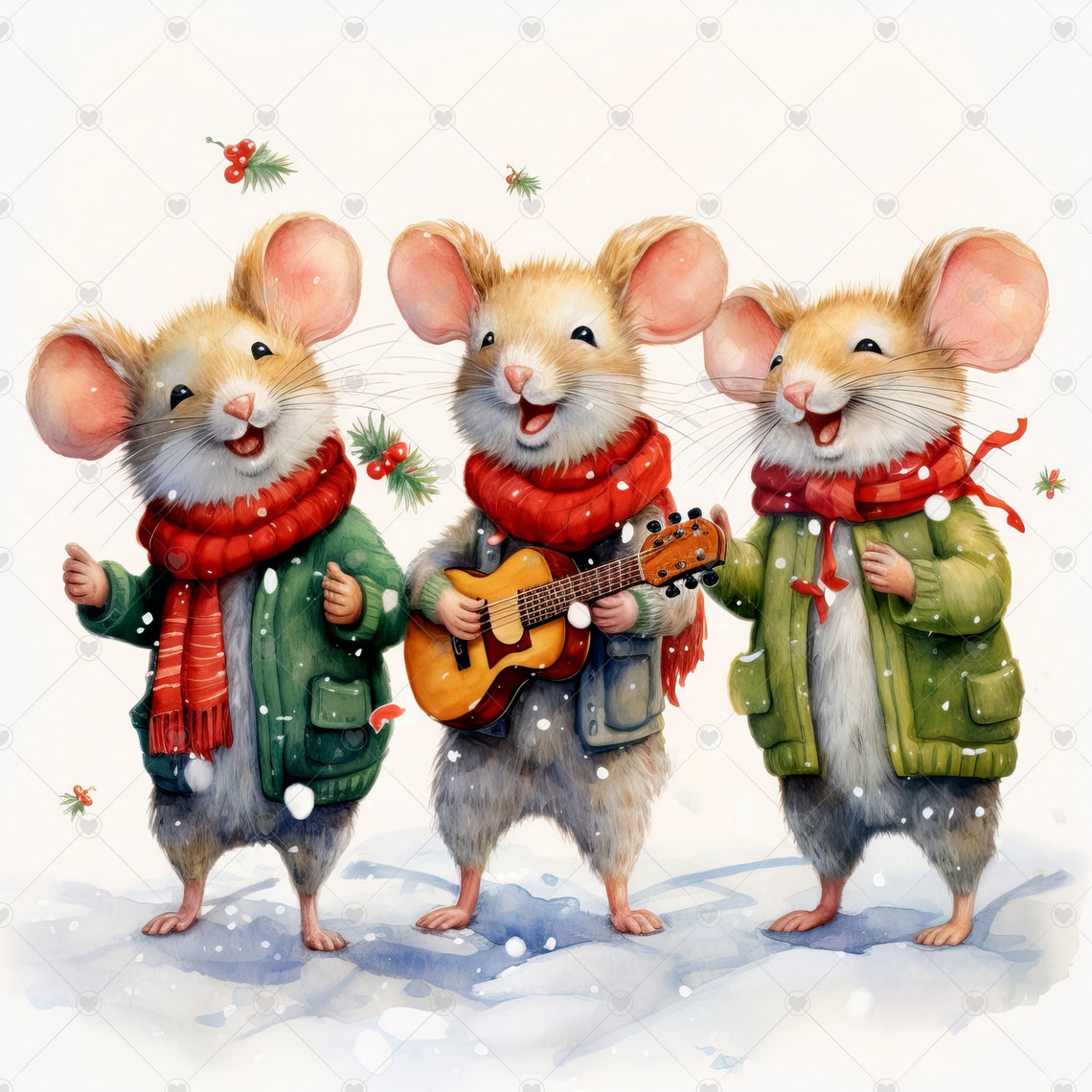 Little Mice Singing Christmas Carols JPG Clipart Bundle- Digital ...